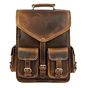 KomalC Leather Backpack Rucksack Travel Laptop Camping School College Bag for Men Women