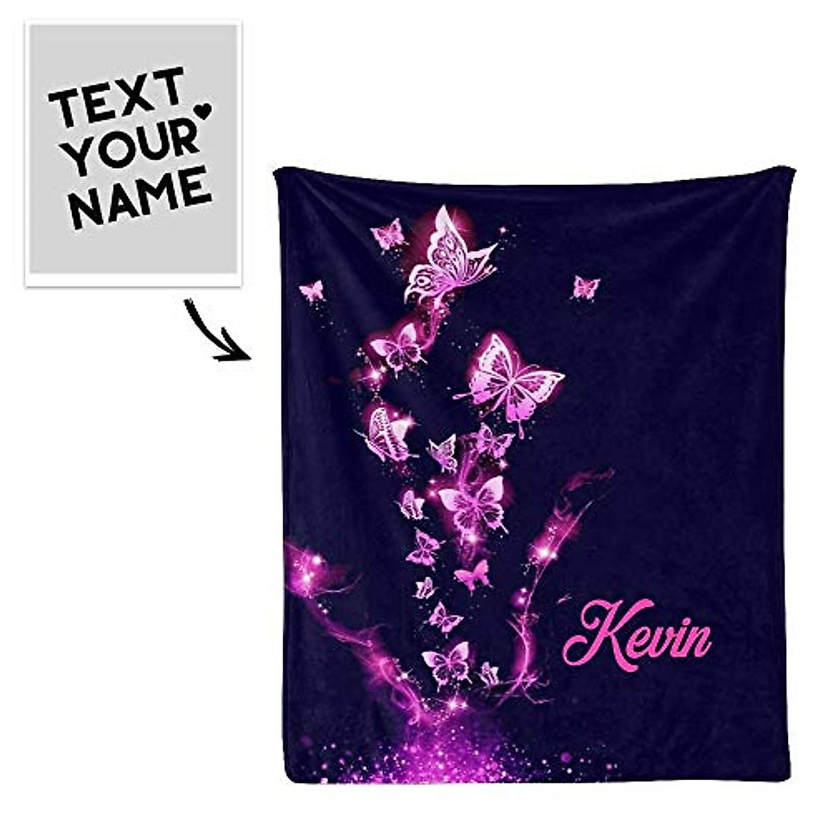 CUXWEOT Custom Blanket Personalized Purple Print Bling Butterfly Soft Fleece Throw Blanket with Name for Gifts Sofa Bed (50 X 60 inches)