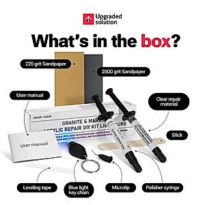 Granite, Marble, Quartz & Acrylic Repair Kit (Clear/Transparent) - Suitable for Most Repairs I Also for Tile, Countertop, Fiberglass & Ceramic Surfaces I Fix Broken Chips & Cracks in Minutes