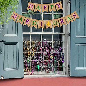 Rainlemon Jute Burlap Happy Mardi Gras Banner March Party Mantel Fireplace Garland Decoration Supply