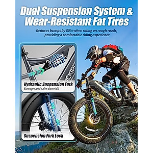 PUCKIPUPPY Electric Bike for Adults, 750W Motor, 48V 20AH Samsung Cells Battery Adult Electric Bicycles, 26" Fat Tire Full Suspension Ebike, 30MPH Beach Mountain E Bike, Shimano 7 Speed, 75Miles Range