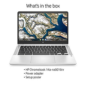 HP Chromebook 14-inch HD Laptop, Intel Celeron N4000, 4 GB RAM, 32 GB eMMC, Chrome (14a-na0010nr, Mineral Silver) (Renewed)
