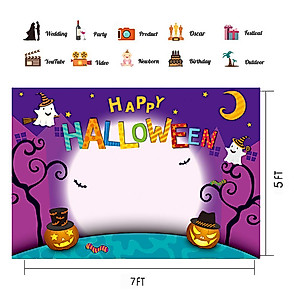 CHAIYA 7x5ft Halloween Backdrop Cartoon Halloween Photo Backdrop Pumpkin Moon Photography Backdrops Happy Halloween Party Decorations Cake Table Banner CY-137