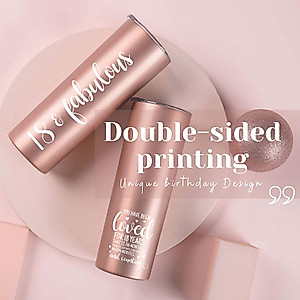 Onebttl 18th Birthday Gifts for Girls, Women, Her - 18 and Fabulous -20oz/590ml Stainless Steel Insulated Tumbler with Straw, Lid, Message Card - (Rose Gold)