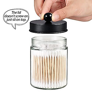 3 Pack Apothecary Jar Canisters Bathroom Vanity Organizer - Qtip Holder Storage Organizer Set Countertop Canister with Stainless Steel Lids &Cute Stickers for Qtips,Cotton Swabs,Makeup Sponges,Floss (Black)