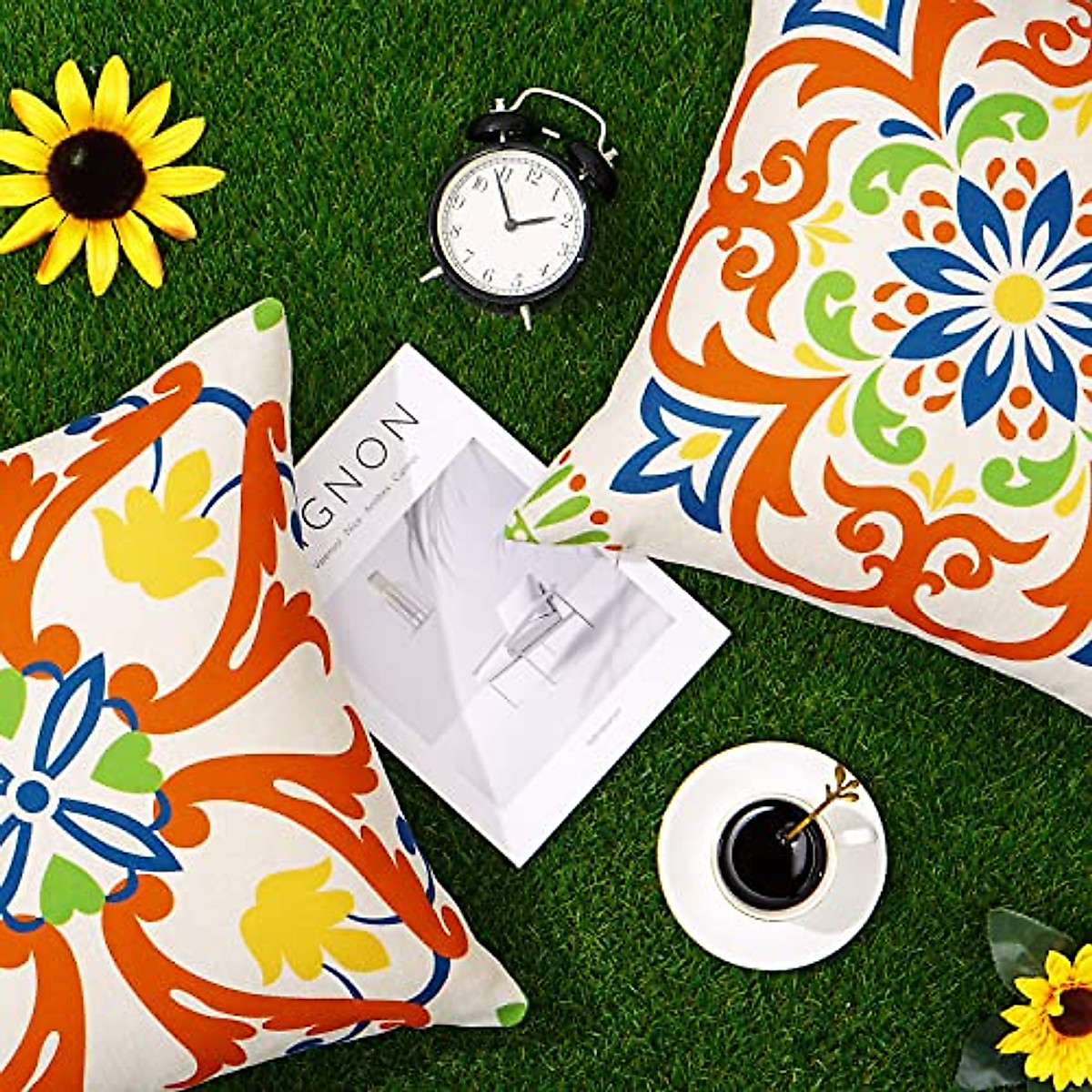 UINI Outdoor Pillow Covers Set of 4, Waterproof Pillow Covers 18x18 Inch, Boho Decorative Throw Pillow Covers for Furniture, Patio, Balcony (Orange)