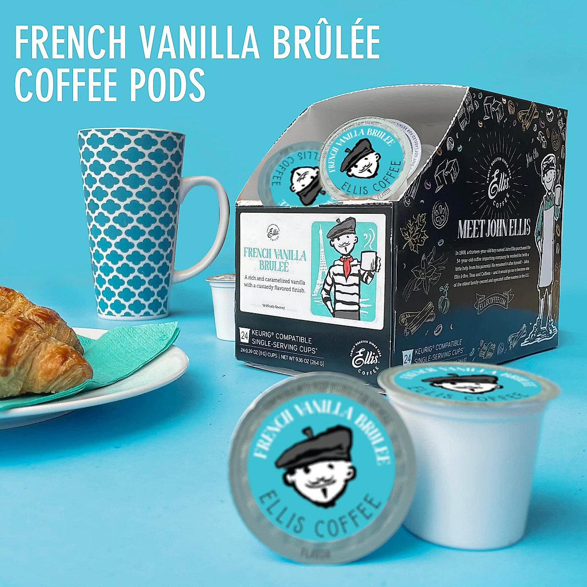 Ellis Coffee - French Vanilla Brulée - Single Serve Coffee Pods - For Use in Most K-cups and Keurig 2.0 Brewers - 24 Coffee Pods