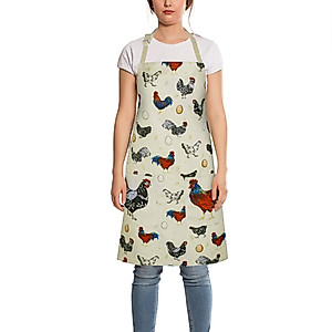 RosieLily Rooster Apron Chicken Apron for Women Beige Apron with Pockets for Cooking Baking Gardening Cute Rooster Gifts for Women Chicken Gift for Chicken Lovers Farm Thanksgiving Easter Holiday