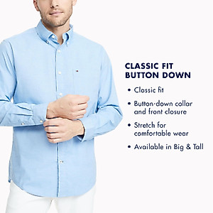 Tommy Hilfiger Men's Long Sleeve Casual Button Down Shirt in Classic Fit, Blooming Blue