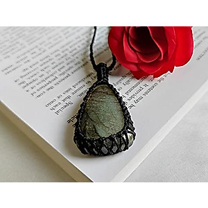 Natural Labradorite Macrame Pendant, Cord Wrapped Macrame Pendant, Bohemian Jewelry, Hand Wrapped Pendant