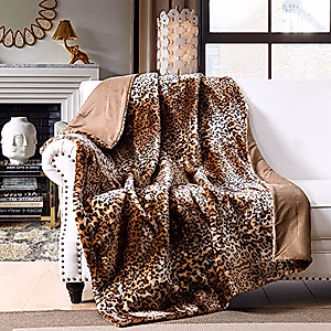 Faux Fur Throw Blanket Leopard Bed Blanket 50"x70" Super Soft Warm Reversible with Flannel Fleece Fuzzy Printed Blanket