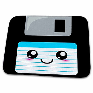 Dish Drying Mat - Kawaii Cute Happy Floppy Disk - Retro Ninties computer disk - Neat Anime cartoon with blue label Cute Floppy Disks