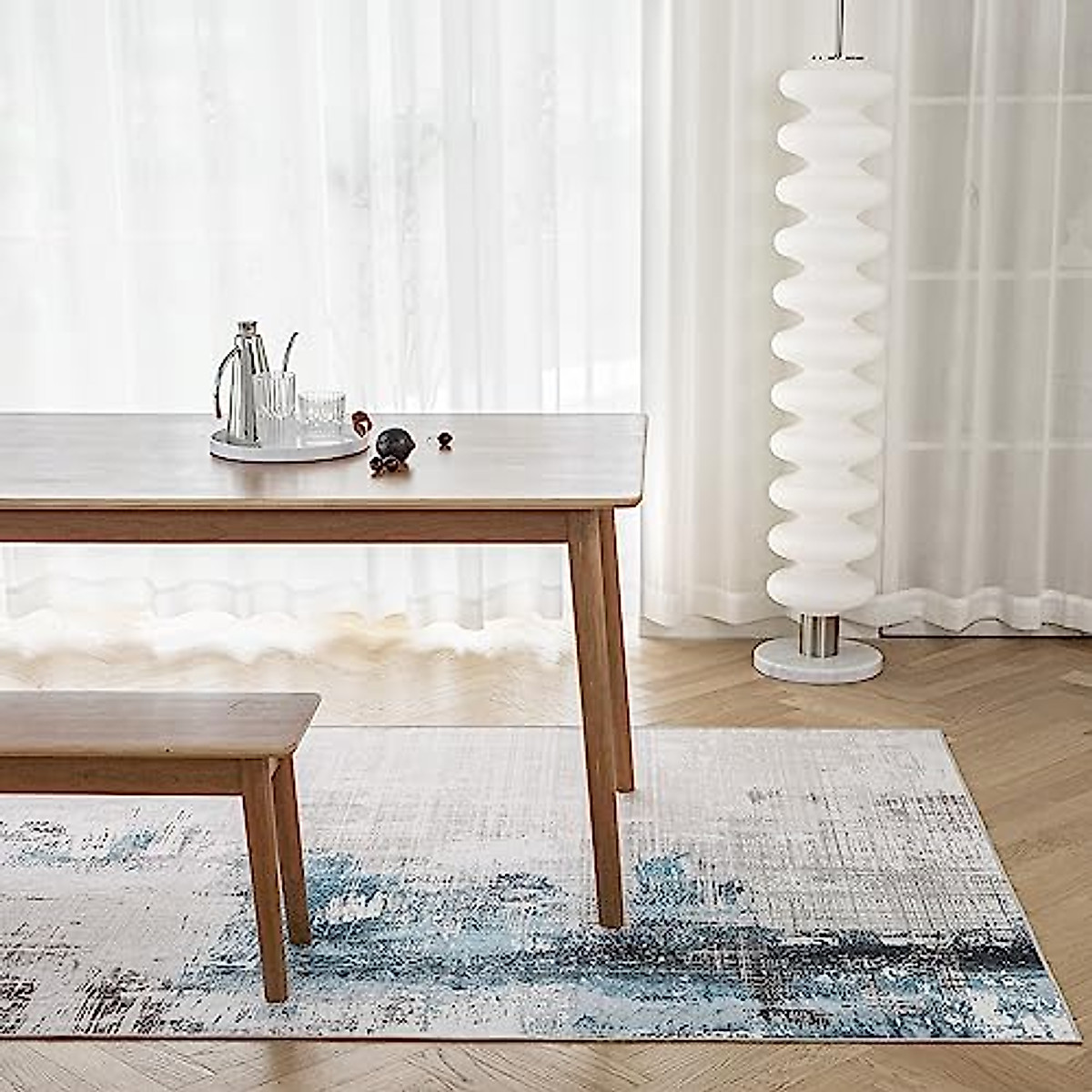 Syalife Washable Living Area Outdoor Rugs, 8'x 10' Rug with Non Slip Backing, Ultra-Thin Abstract Modern Non-Shedding Rug, Floor Mat Indoor Rug (Blue, 8'x 10')