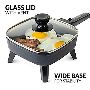 HomeCraft 7-Inch Electric Non-Stick Skillet, Adjustable Temperature Control, Cool-Touch Handle with Tempered Glass Lid, Perfect For Healthy Keto & Low-Carb Diets, Rice Bowls, & Eggs