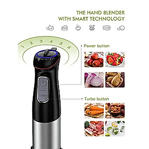 Immersion Blender, 2-in-1 Multi-Purpose Hand Blender, 500W Multifunctional Hand Blender with Whisk, 6-Speed and Turbo Mode, 304 Stainless Steel Handheld Stick Blender for Smoothies, Puree Baby Food and Soups