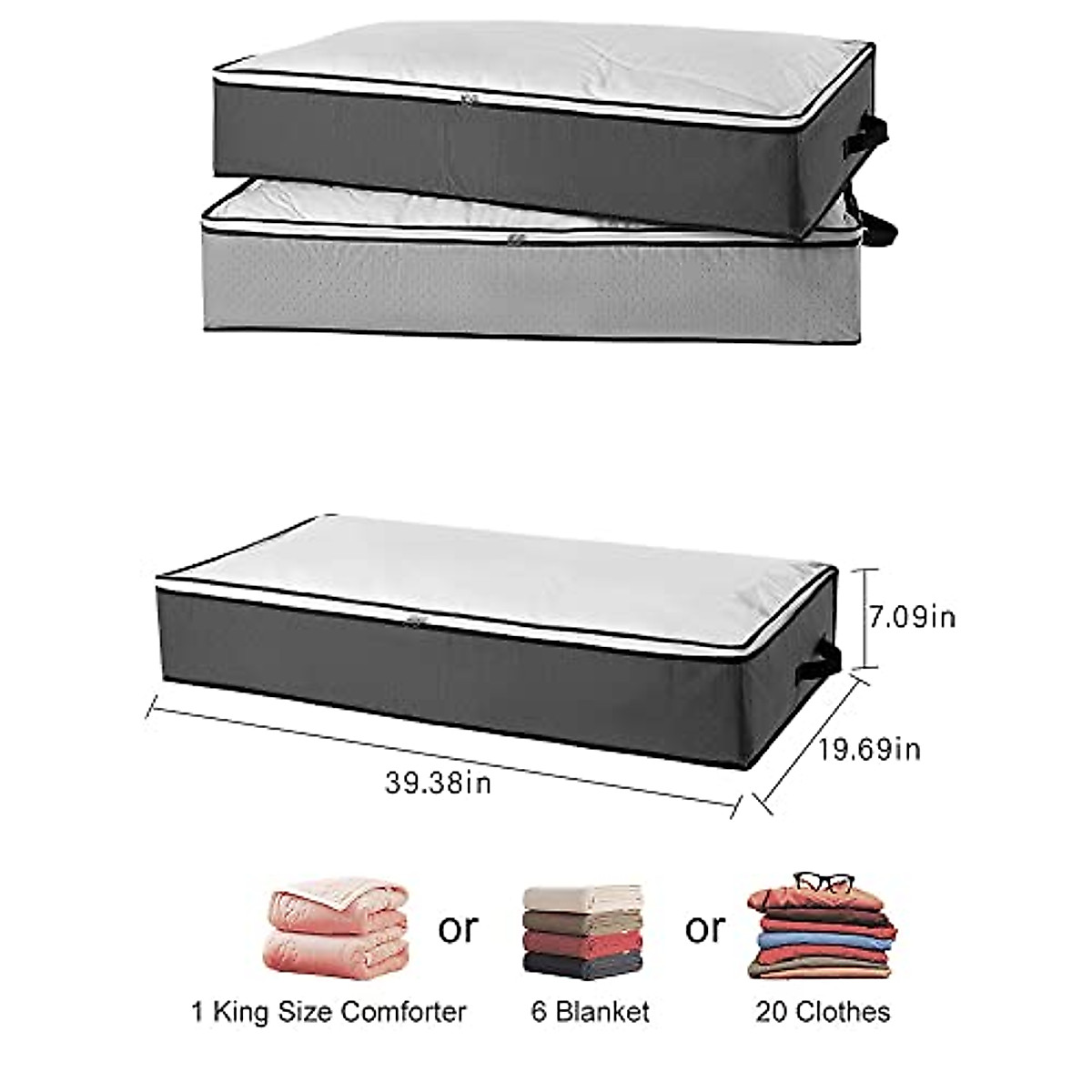 Easy to Fold Under Bed Storage Bag 2 Bags Can Store Blankets Clothes,Comforter Easily Storage Bag Transparent Moisture-Proof (Black)