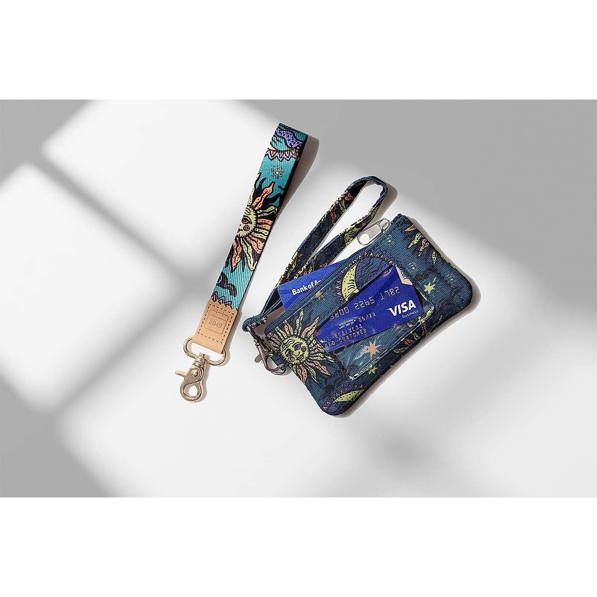 surfer id case wallet for women for lanyards, Zip Driver Licence Holder((Sun Moon)