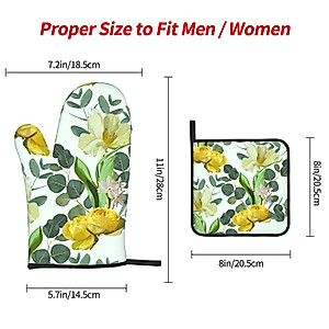 Spring Flowers Roses Oven Mitts and Pot Holders Sets of 3,Kitchen Gift Heat Resistant Non Slip Hot Pads & Oven Mitts Set for Cooking BBQ Grilling Baking