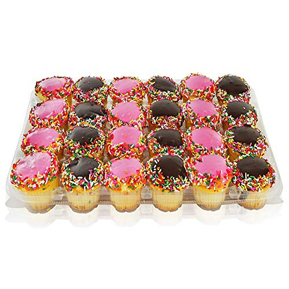 Decony 24 Compartment cupcake containers plastic disposable Cupcake Boxes muffin carrier - Great for high topping - 5 pc. - 24 slot each - Plus White standard size baking cups.