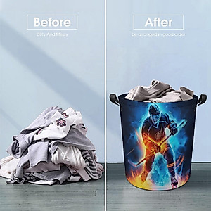 Hockey Player Playing Laundry Basket Hamper Bag Dirty Clothes Storage Bin Waterproof Foldable Toy Organizer for Bedroom Clothes Toys Basket