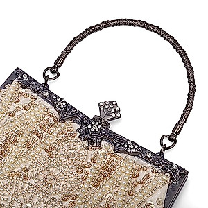 AIJUN Womens Vintage Beaded Evening Bag Sequin Clutch Purses for Women Wedding Clutches Prom Cocktail Party Handbags(Champagne)