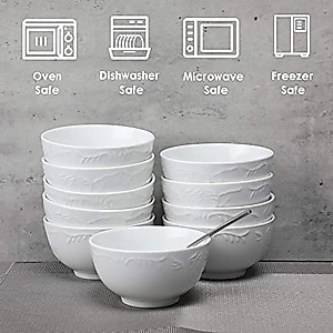 amhomel Cereal Bowls Set of 10 with Embossed Texture, Small Soup Bowls, 11 Ounce Porcelain Deep Bowls for Ice Cream Dessert and Condiment, Lead-Free, Dishwasher & Microwave Safe - White, 4.5 Inch