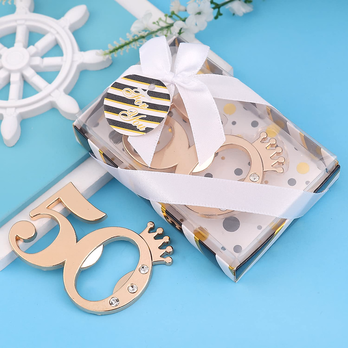 24 Pack 50th Birthday Party Favors Bottle Opener-Black and Gold 50th Birthday/Wedding Anniversary Party Souvenir Keepsake for Guest,50 Birthday Party Decor Supplies (Black 50, 24)