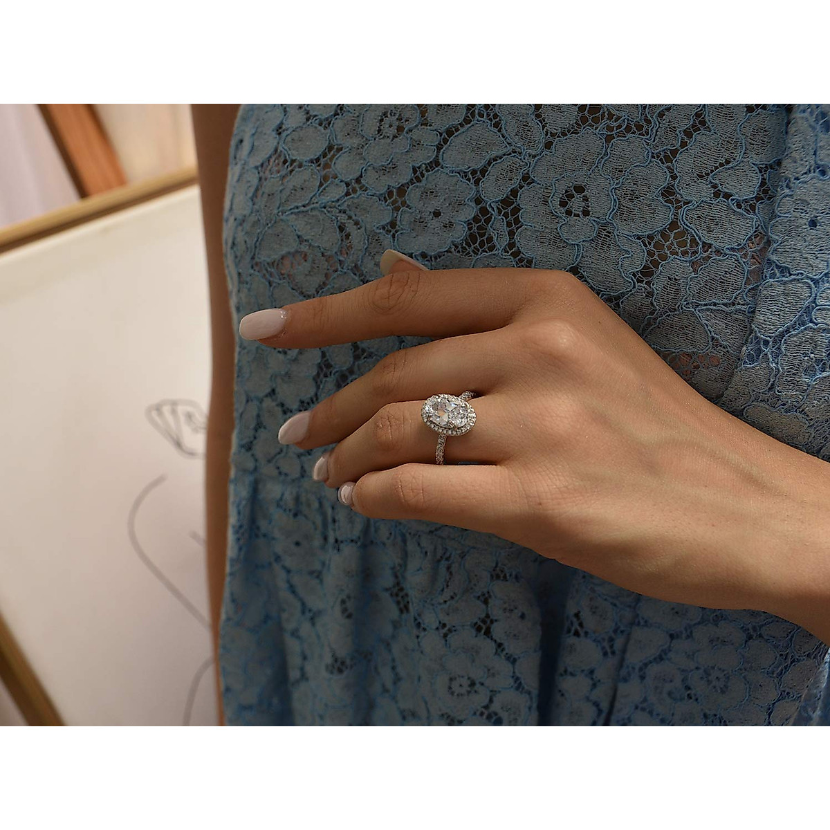 3 ctw Oval Halo Ring CZ Engagement Ring in Sterling Silver (5)