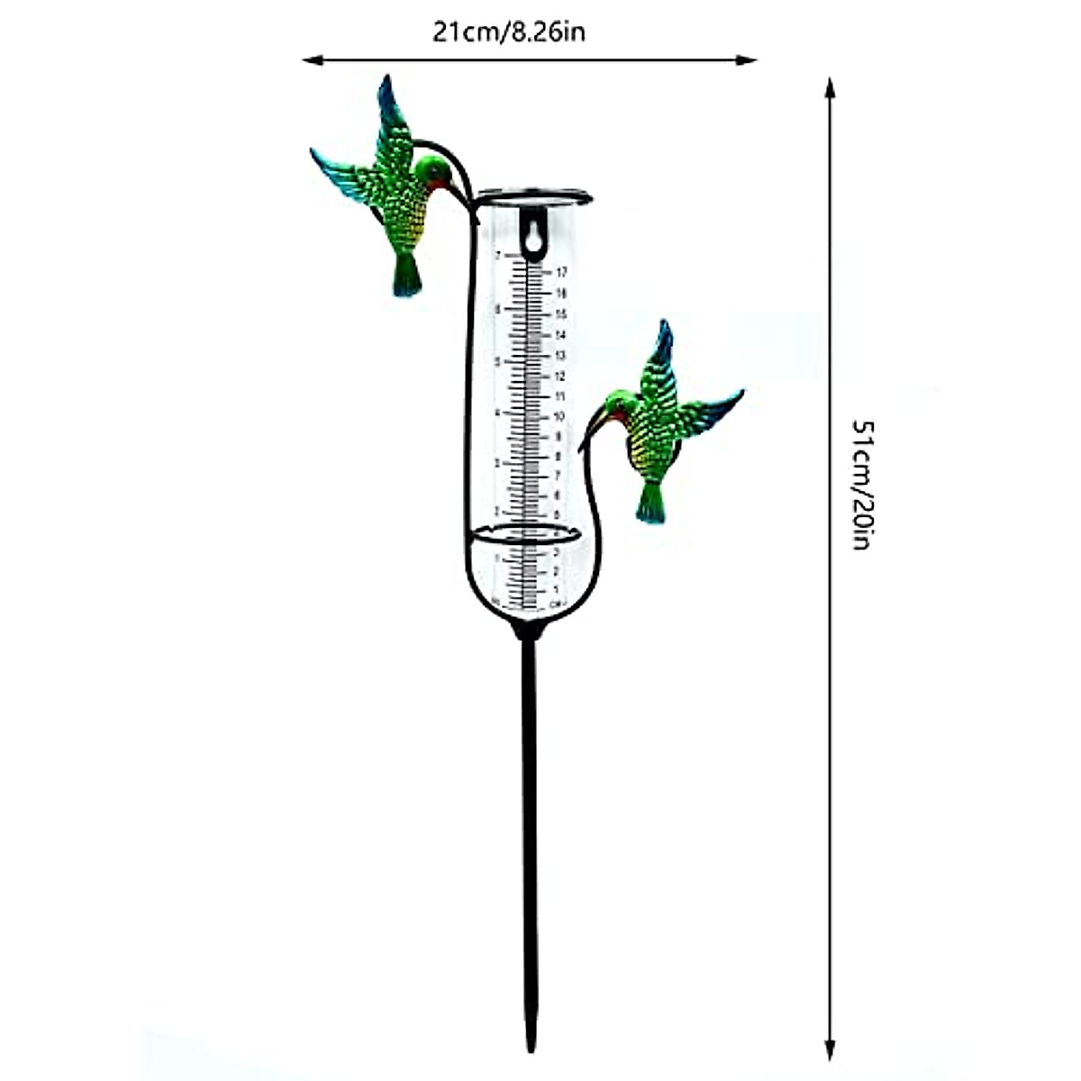 SOBLUING Hummingbird Rain Gauge, Glass Rain Gauge Outdoor, Large Capacity Rain Gauge Easy to Read, Hummingbird Garden Art Decorative Outdoor, Yard, Courtyard, Lawn