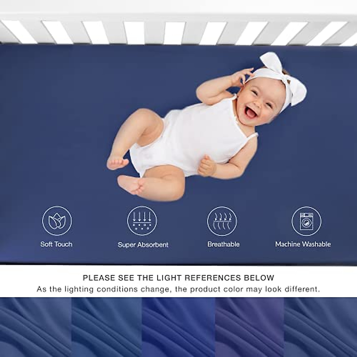 EXQ Home Fitted Baby Crib Sheets for Boys Girl, Standard Crib Mattress Sheet Soft Breathable Toddler Bed Sheets, Cozy Microfiber Toddler Cot Sheet (28x52x8in Navy Blue)