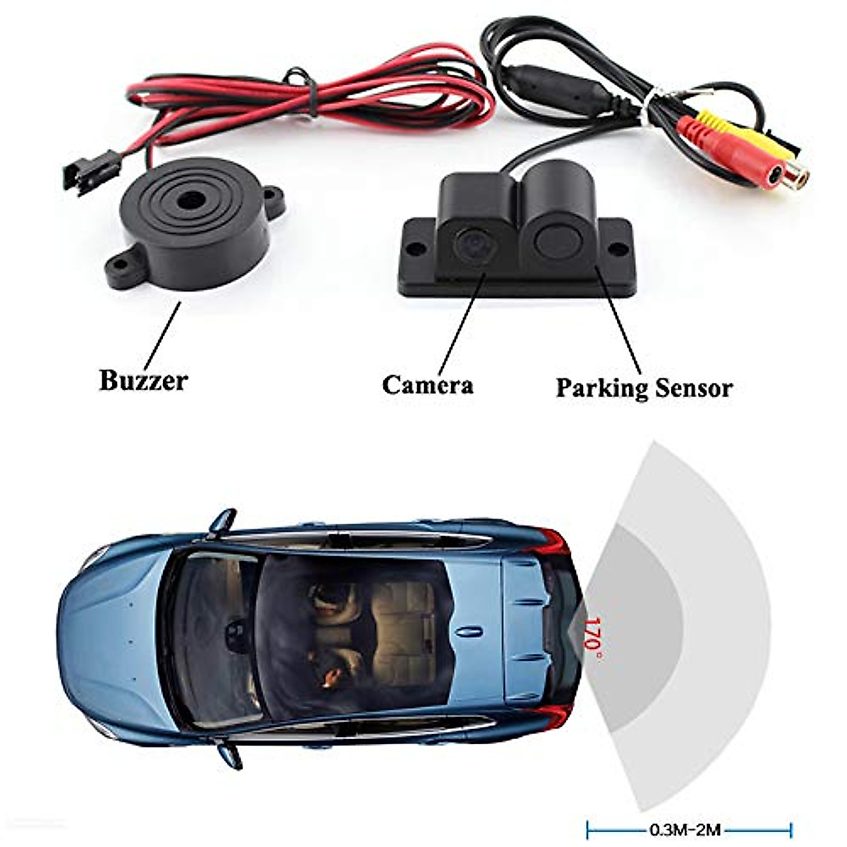 Polarlander Car Rear View Camera 2In1 Design Camera Parking Sensor Kit Auto Reversing Rearview Backup Parking Radar 170 Degree