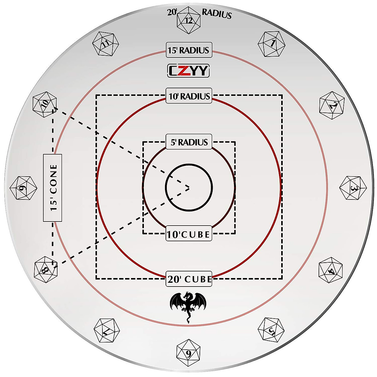 CZYY Spell Template Set for Dungeons and Dragons, Pathfinder, D&D and Tabletop RPG