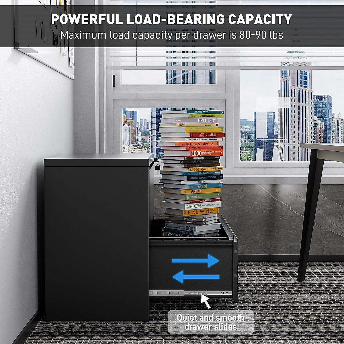 OUYESSIR 2 Drawer File Cabinet with Lock, Filing Cabinets for Home Office, Lateral File Cabinet in Steel Metal, Office Storage Drawers for Legal, Letter, A4 File (Black)