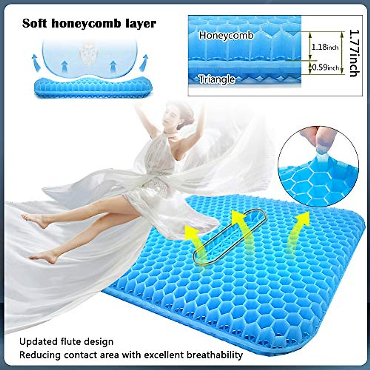 Cushion Lab Patented Gel Seat Cushion, Cooling seat Cushion Thick Big Breathable Honeycomb Design, Double Layer Egg Gel Cushion for Pain Relief, Seat Cushion for The Car,Office,Wheelchair