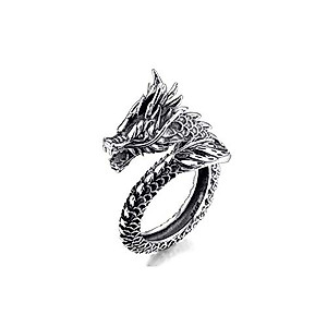 3D Ouroboros Ring 925 Sterling Silver Snake Serpent Thai Dragon Tribal Eating Tail Mayan Cobra Stainless Diamond Leviathan Poseidon Coiled Dragon Sea Beach GOT Chrome Carbon (ouroboros) (S925)