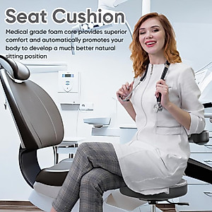 Viviange Adjustable Ergonomic Dental Stool with Back Support - Rolling Dentist Chair for Hygienists, Assistants, and Medical Professionals - Black