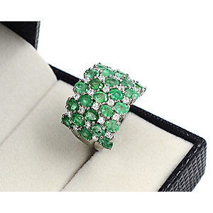 Natural Green Zambian Emerald 4X3 MM Oval Cut 925 Sterling Silver May Birthstone Cluster Unisex Proposal Ring For Engagement Gift (Yellow Gold Rhodium Plated Silver, 6)