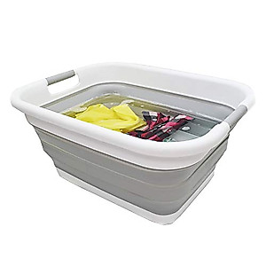 SAMMART 41L Set of 2 Collapsible Plastic Laundry Basket - Foldable Pop Up Storage Container/Organizer - Portable Washing Tub - Space Saving Hamper/Basket (2, White/Grey)