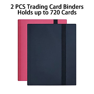 Trading Cards Album Binder, JARAGAR 2 Pack 9 Pockets PU Leather Card Binder Holder 20 Sheets Band Closure Card Storage Case Holds up to 360 Cards Fit for Baseball Football Cards Game Cards