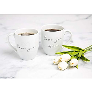 Pearhead Wedding Love You and Love You More Mug Set, Couple Coffee Mugs, Gift for Newlyweds and Brides to Be, Anniversary, Engagement, Wedding Keepsake, White