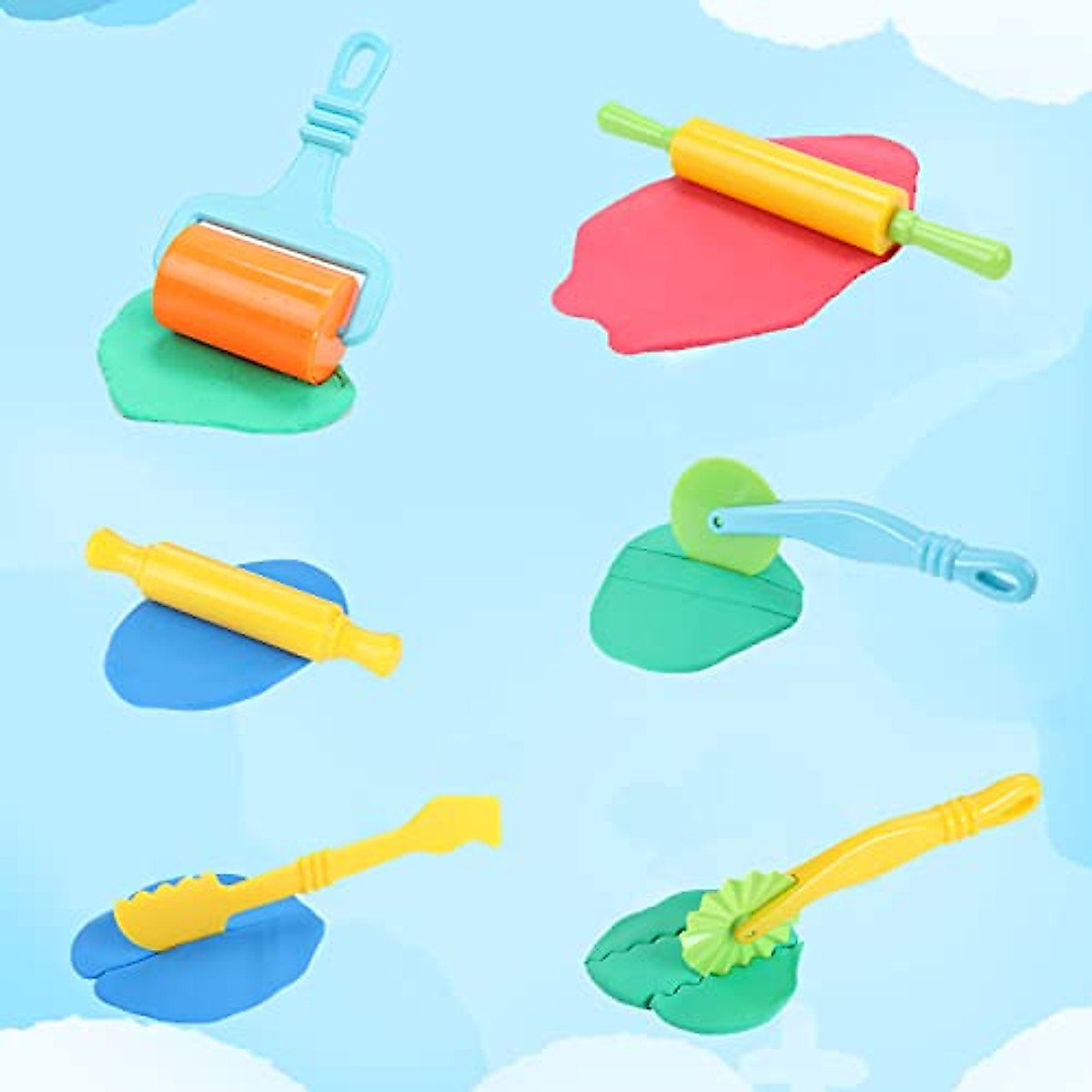 Oun Nana Playdough Tools, Playdough Accessories with Dough Extruders, Dough Scissors, Playdough Rollers and Cutters, 16 PCS Plastic Play Dough Tools Set for Kids(Random Color)