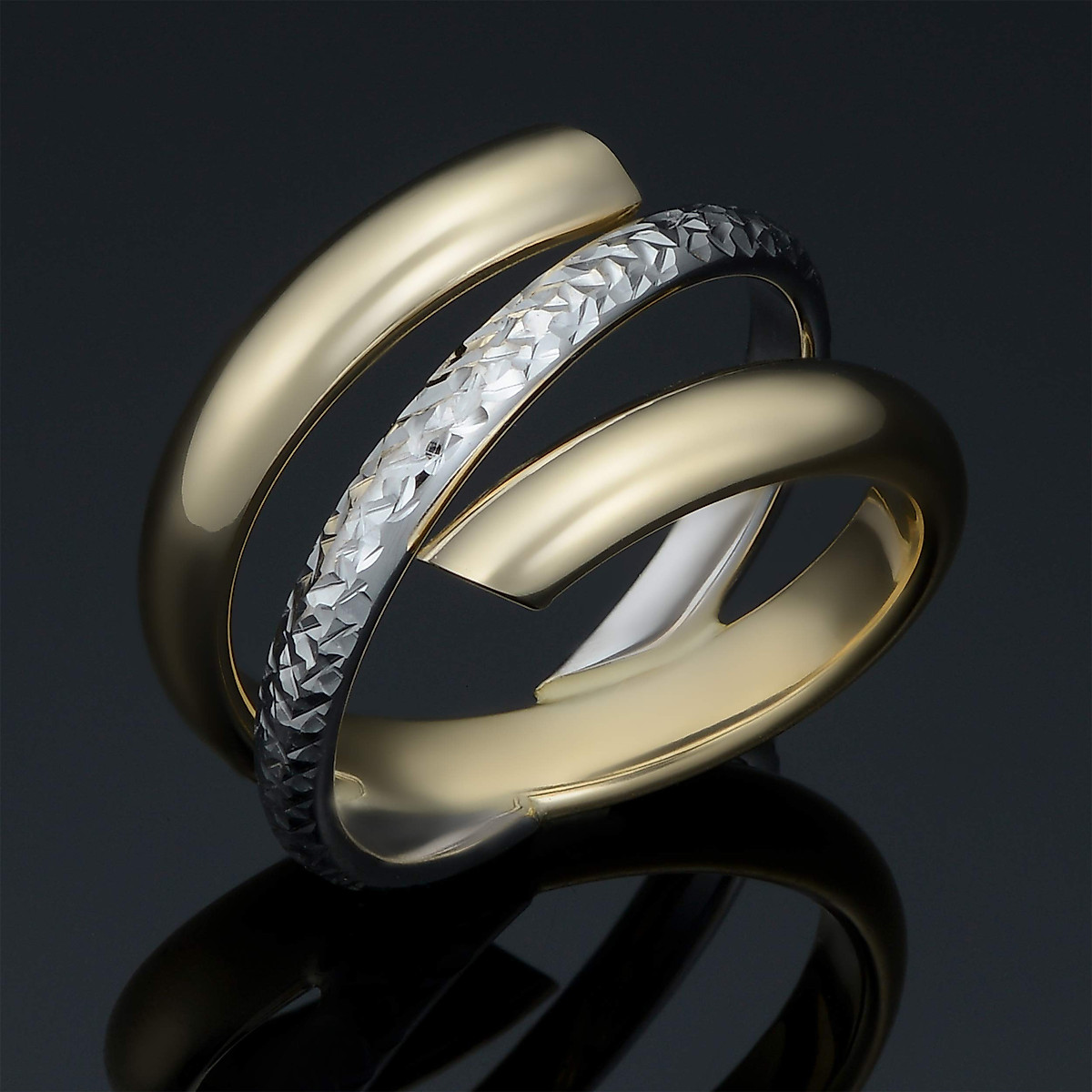 Kooljewelry 14k Two-tone Yellow and White Gold Diamond-cut Bypass Ring (size 10)