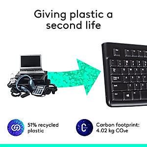 Logitech K120 Wired Keyboard for Windows, Plug and Play, Full-Size, Spill-Resistant, Curved Space Bar, Compatible with PC, Laptop - Black