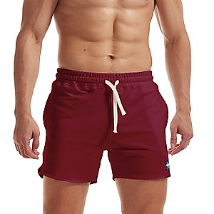 AIMPACT Men's Athletic Shorts Bodybuilding Workout Cotton Gym Shorts with Pockets (WineRed S)
