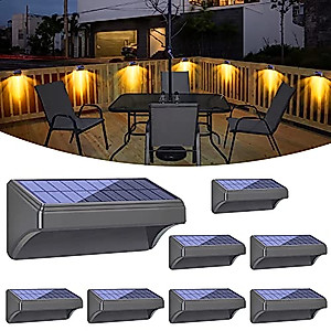Bridika Solar Fence Lights, Fence Lights Fence Solar Lights Outdoor Waterproof Warm White & Color Glow LED Solar Lights for Backyard, Patio, Deck Railing, Stair Handrail and Wall (8 Packs, Plus Size)