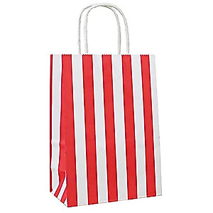 ADIDO EVA 12 PCS Striped Gift Bags Small Red Kraft Paper Bags with Handles for Party Favor Supplies (8.2 x 6 x 3.1 in)