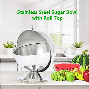 Peohud 2 Pack Stainless Steel Sugar Bowl with Roll Top, Sugar Cube Holder, Candy Jar Cookies Mints Holder Bowl for Home Kitchen, Office, Parties