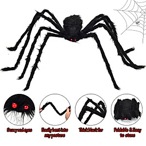 2 Pack 5 Ft. Halloween Outdoor Decorations Hairy Black Spider, Scary Giant Spider Fake Large Spider Hairy Spider Props for Halloween Yard Decorations Party Decor