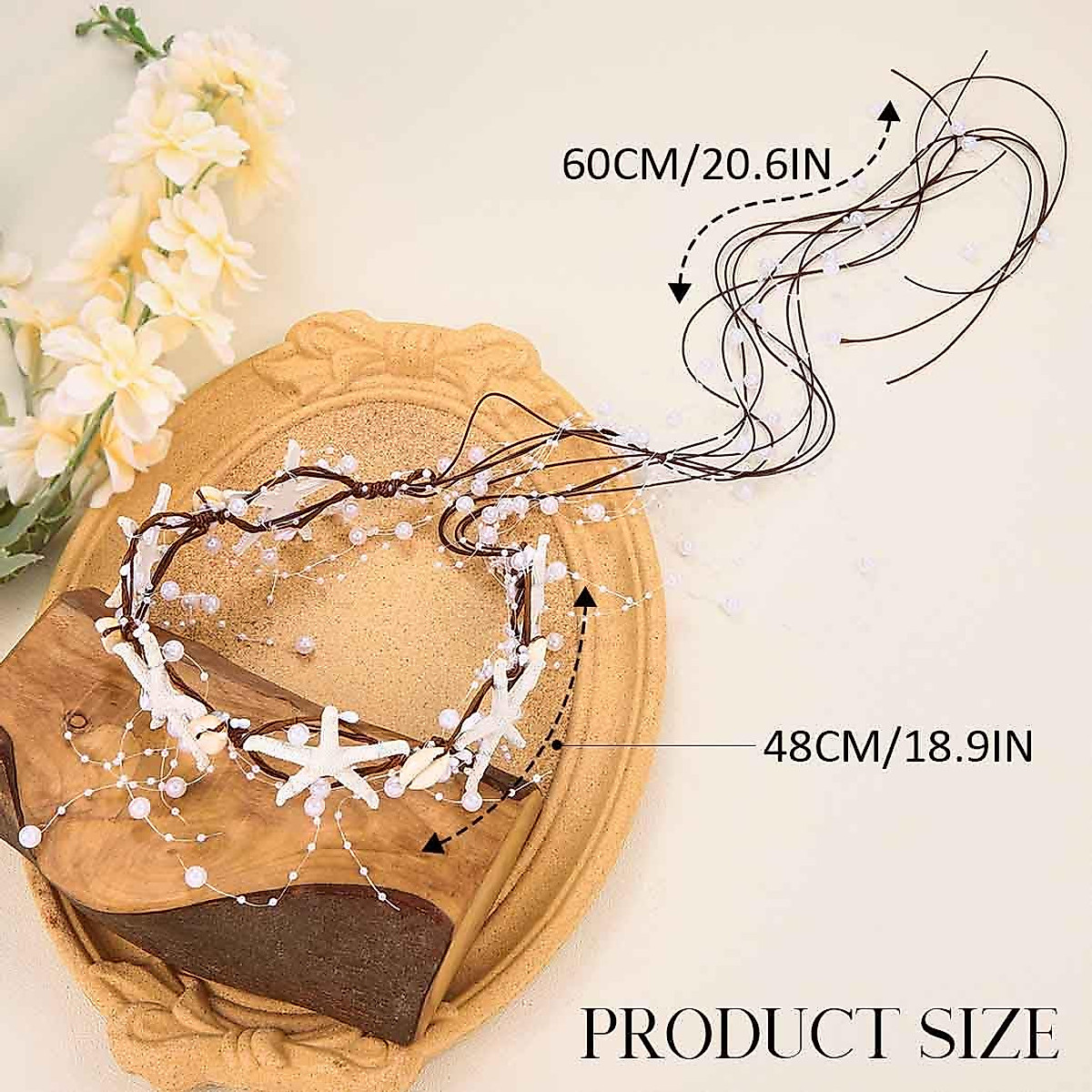 CASDRE Starfish Bride Wedding Headband Brown Pearl Bridal Hair Vine Shell Headpiece Beach Wedding Hair Accessories for Women and Girls