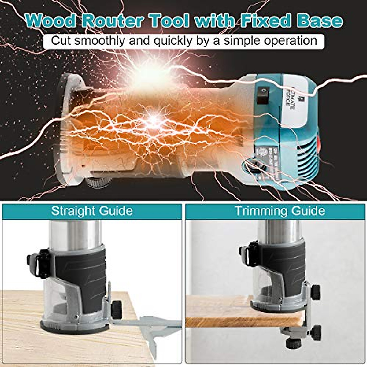 Goplus Wood Router with Fixed Base, 6.5-Amp 1.25 HP Compact Router with 1/4" & 3/8" Collets, Variable Speed Palm Router for Woodworking and Furniture Manufacturing
